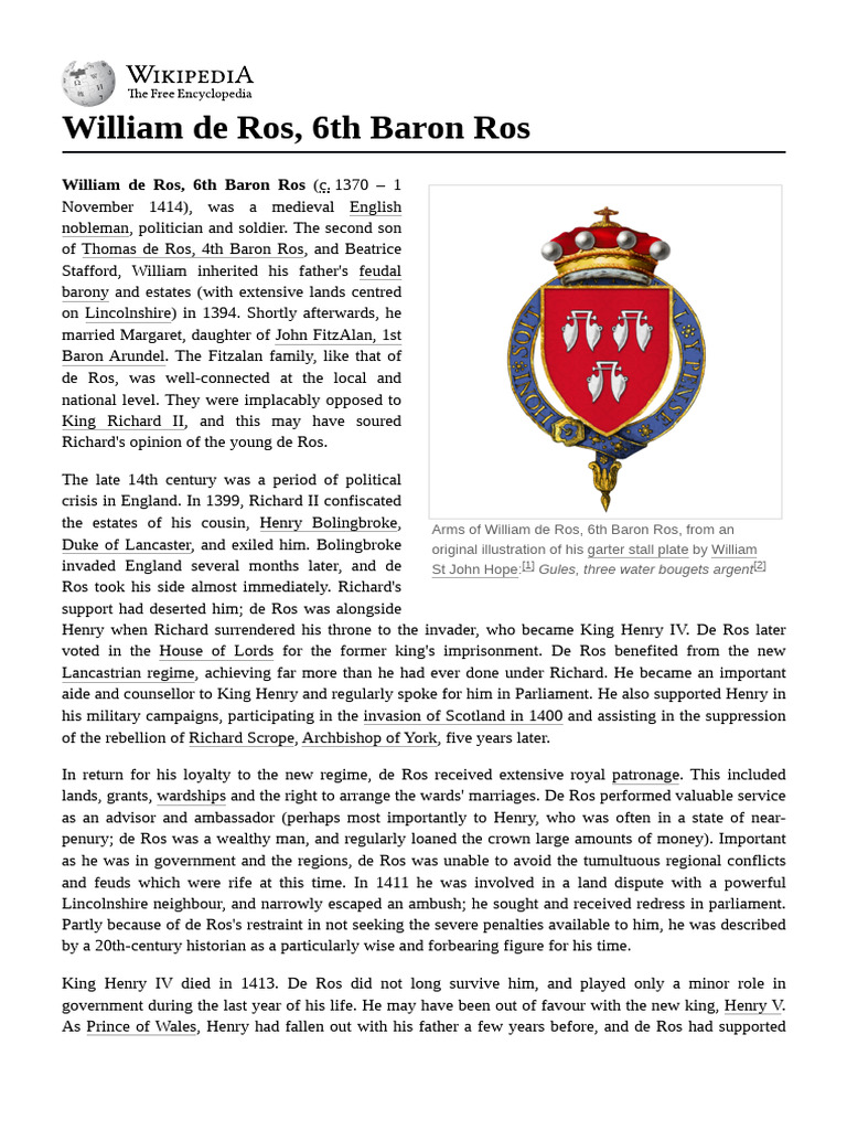 William de Ros, 6th Baron Ros | PDF | Henry Iv Of England