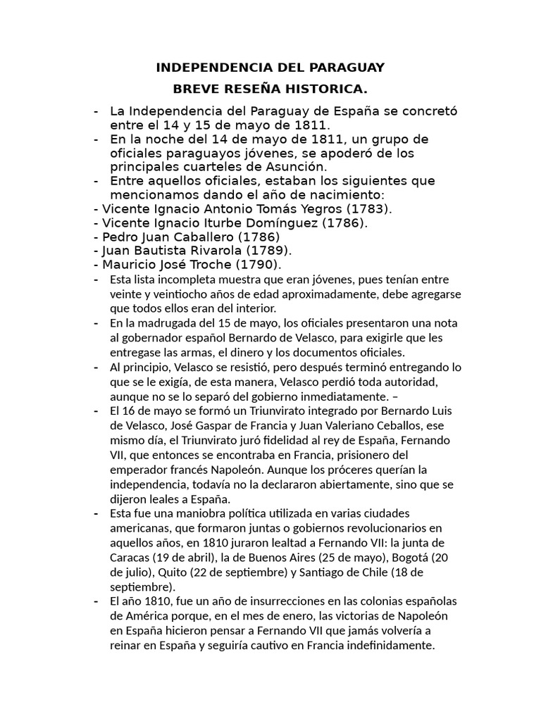 14 y 15 de Mayo Independecia Del Py | PDF | Conflictos | Conflictos del ...