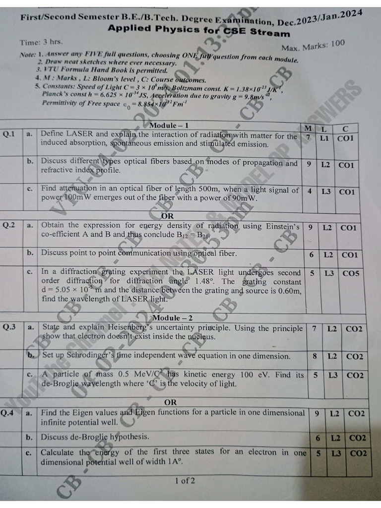 Physics (Bphys102 - 202) For Cse & Allied Branches Paper | PDF