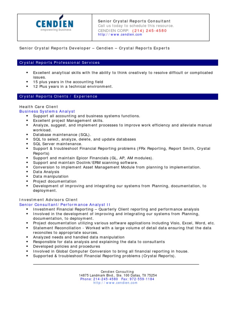 Crystal Reports Professional Services | PDF | Databases | Consultant