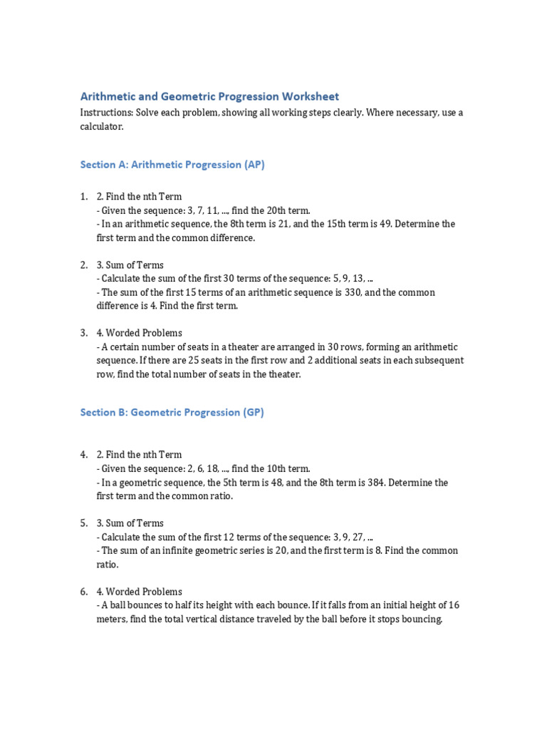 Math Progression Practice Sheet | PDF