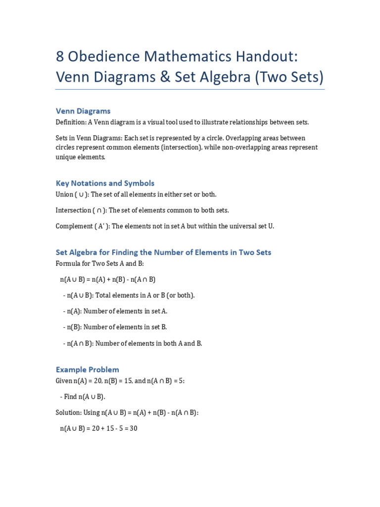 Set Algebra Handout | PDF | Teaching Methods & Materials
