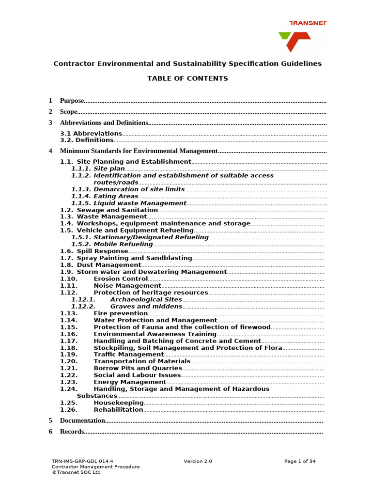 Contractor Environmental and Sustainable Specification Guideline | PDF ...