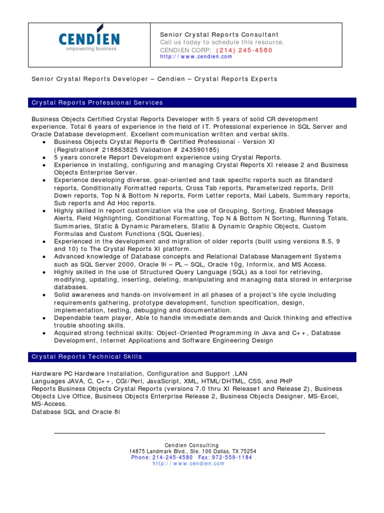 029 Crystal-Reprots Consultant | PDF | Oracle Database | Databases