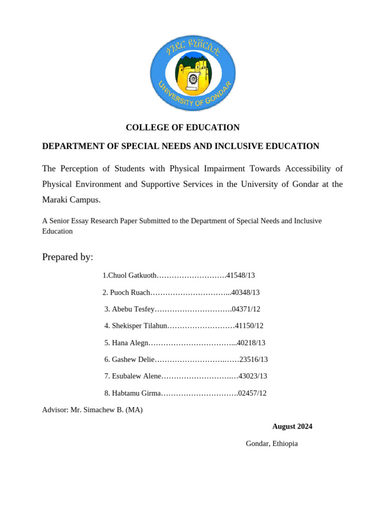 A Senior Essay Research | PDF | Disability | Sample Size Determination