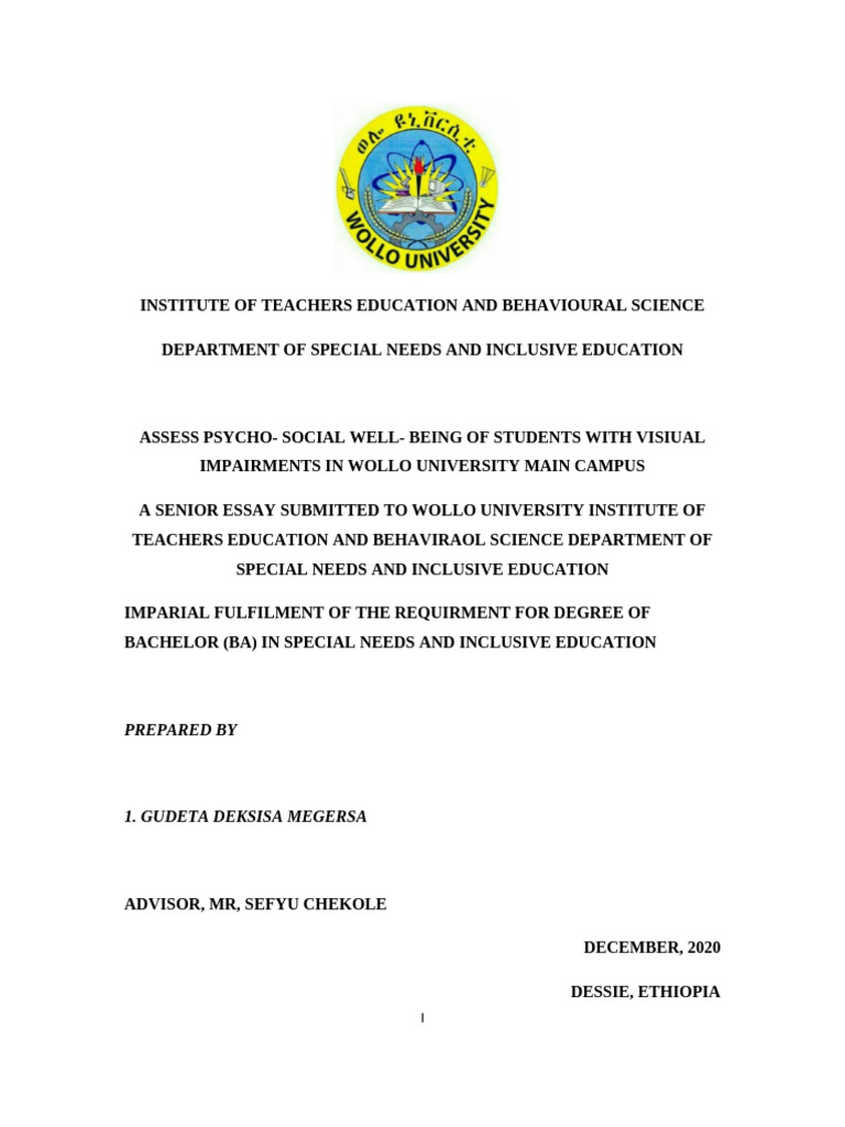 Gudeta Special Needs Researchs-1 | PDF | Visual Impairment | Social Skills