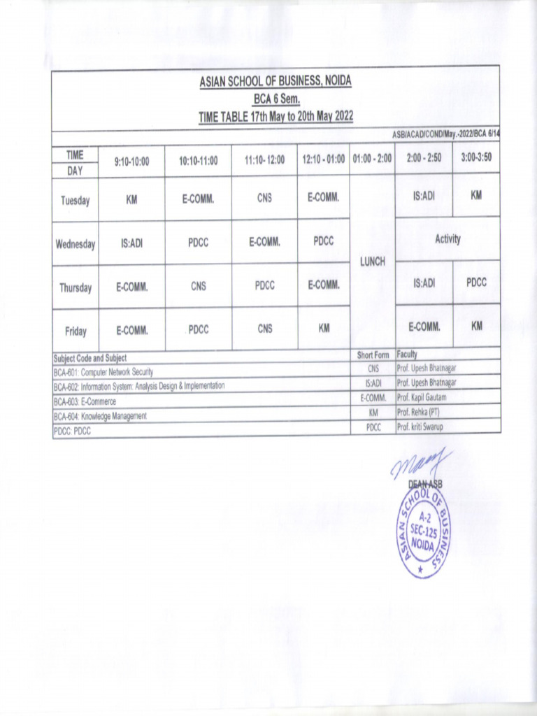 ClasswisetimetableBCA 6 (16to20may2022) | PDF