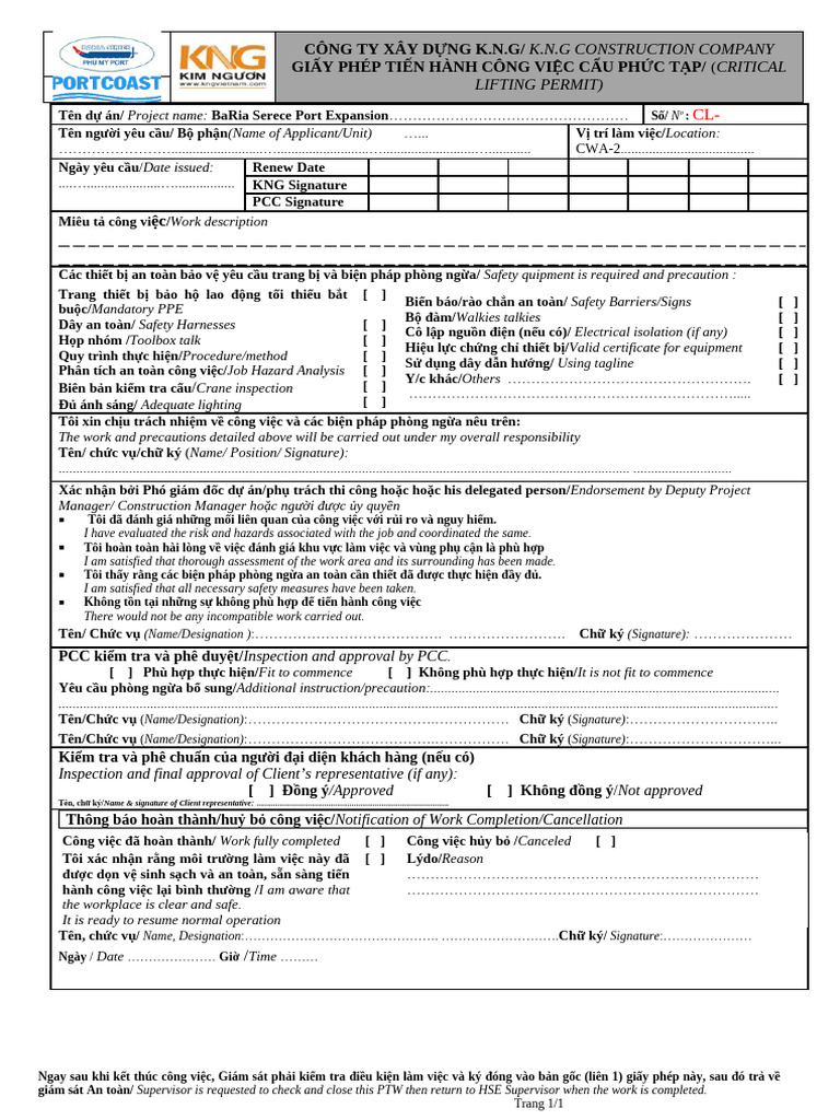 Appendix 2 - Critical Lifting Permit To Work Form Rev 02 | PDF