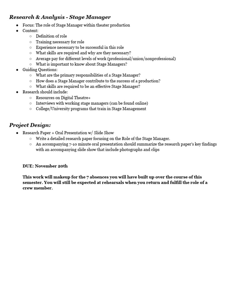 Research & Analysis - Role of Stage Manager | PDF | Art