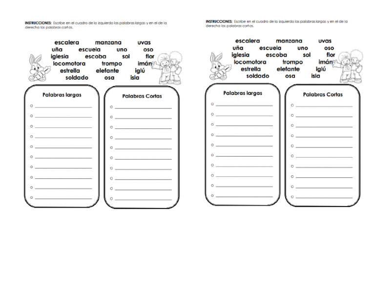 Actividad Palabras Cortas y Largas | PDF