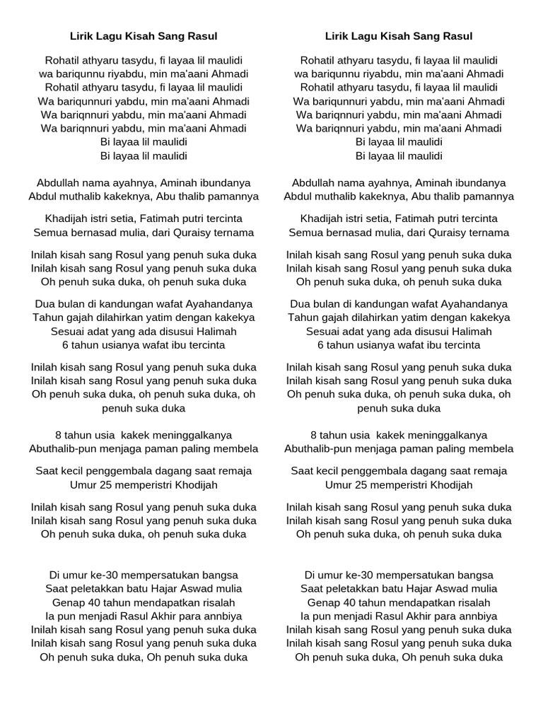 Lirik Lagu Kisah Sang Rasul | PDF | Pengembangan Diri | Agama ...