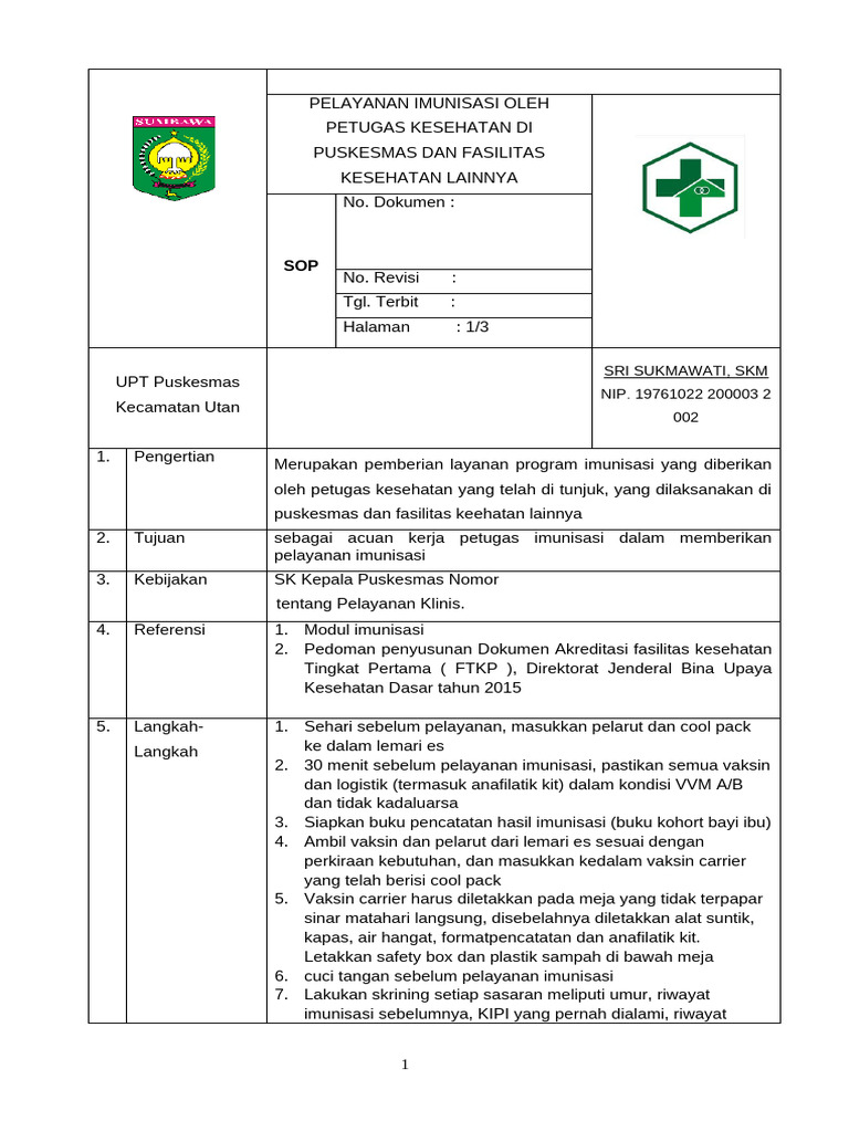 SOP pelayanan imunisasi | PDF
