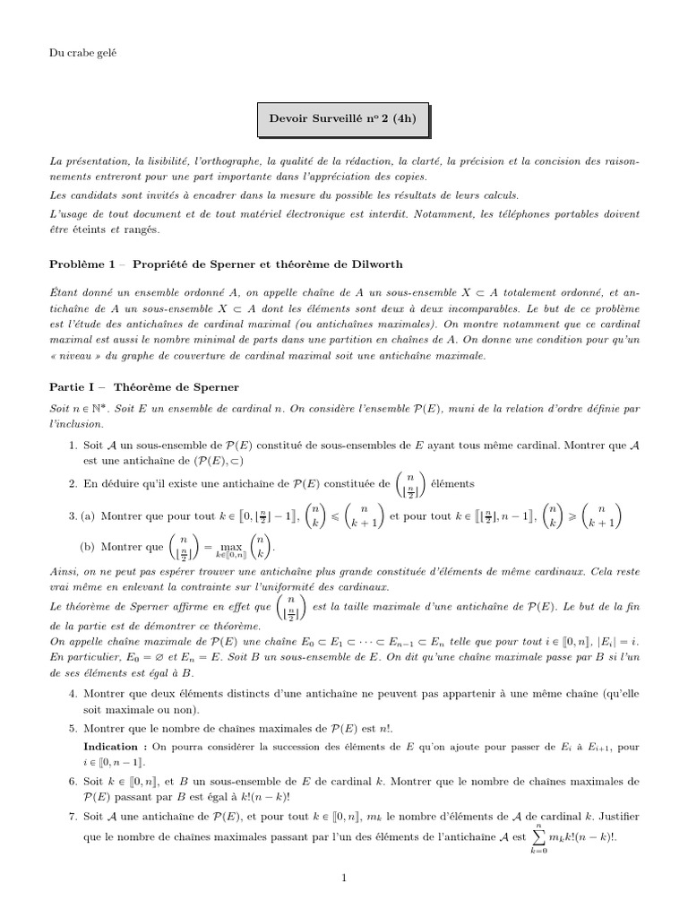 Propriétés de Sperner et Dilworth | PDF | Inclusion (mathématiques ...