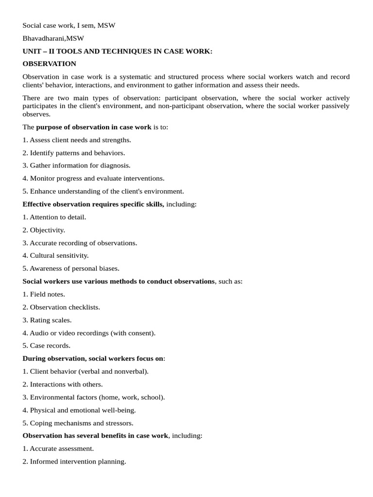 Case Work Techniques: Observation & Interview | PDF | Id | Social Work