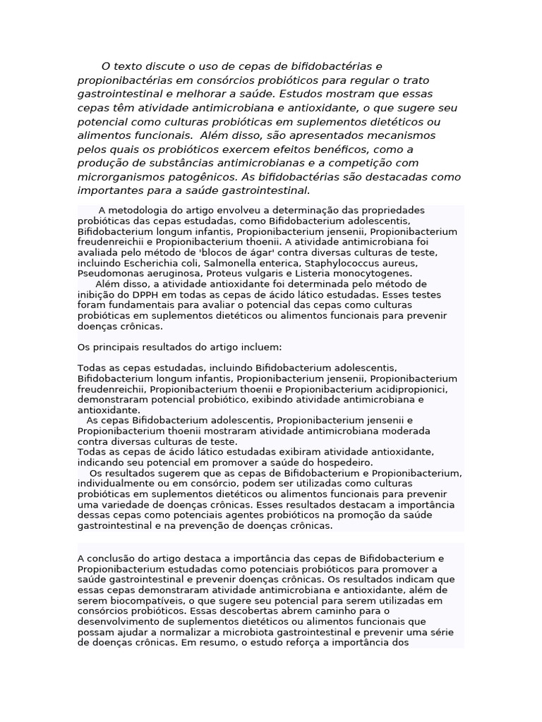 Bifidobactérias como Probióticos Benéficos | PDF | Probiótico ...