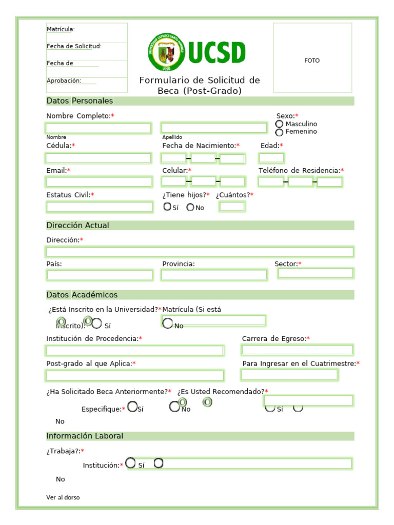 Formulario GENERAL Post-Gradode Solicitud de Becas | PDF