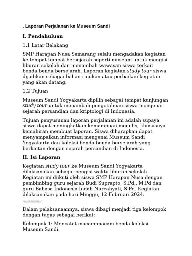 Kunjungan Edukatif Museum Sandi | PDF