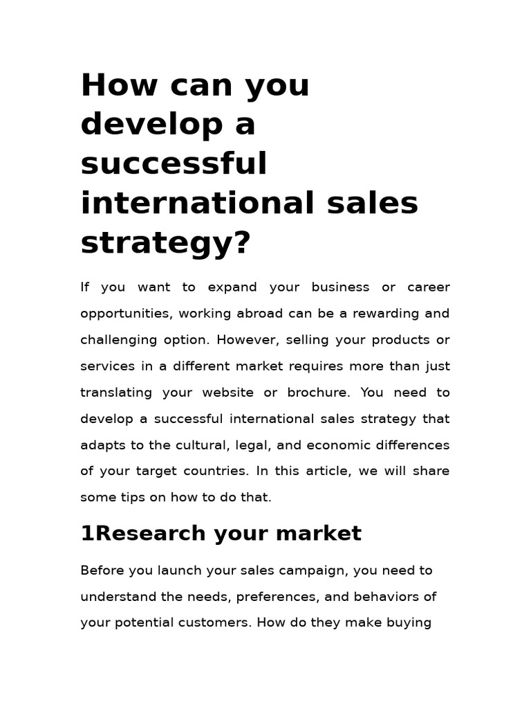 Successful International Sales Strategy | PDF | Sales | Market (Economics)