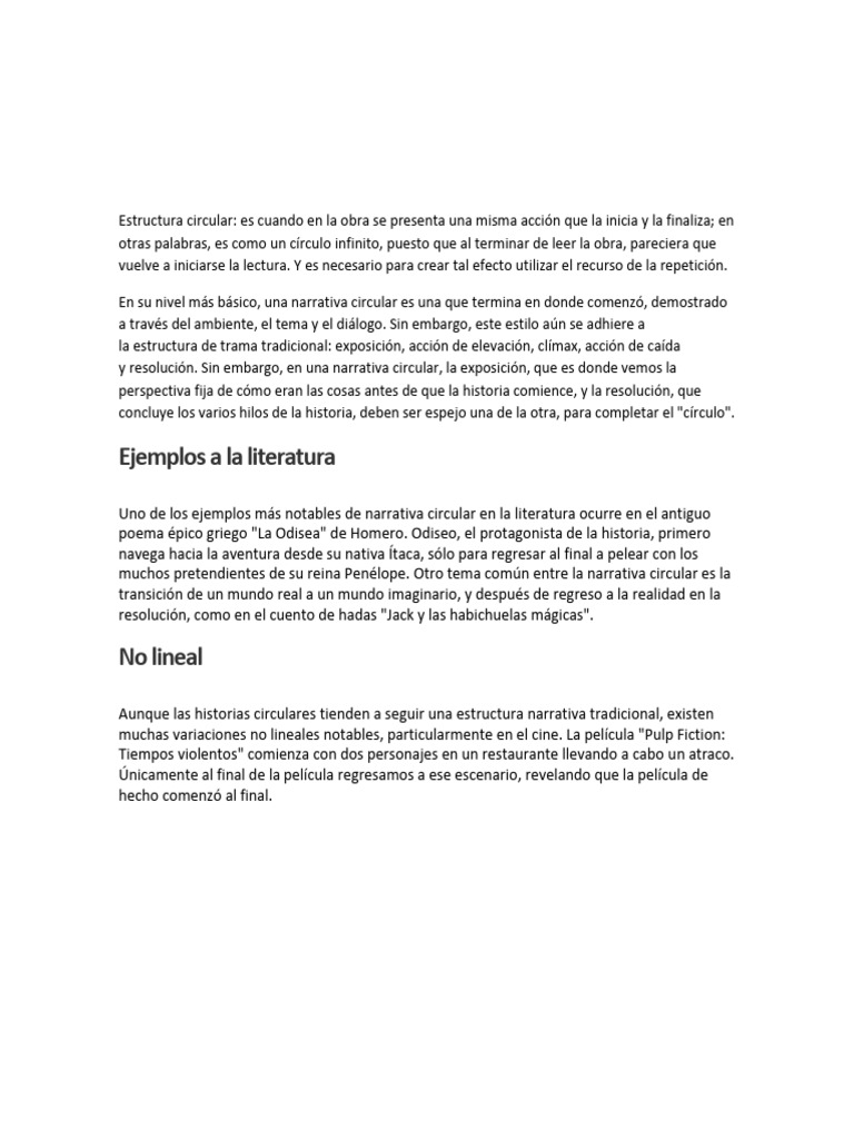 Estructura y ejemplos de narración circular | PDF | Libros para ...