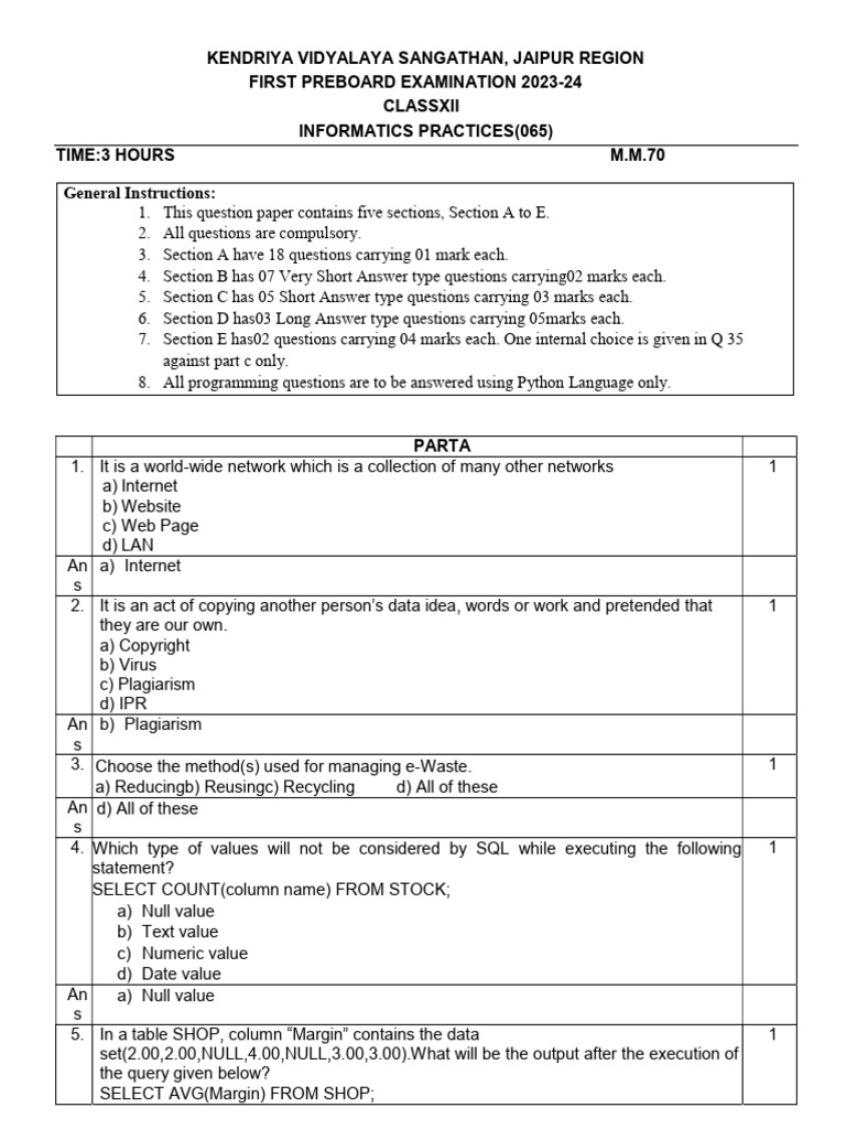 Info Pract Xii Ms PB 1 Set 3 | PDF | World Wide Web | Internet & Web
