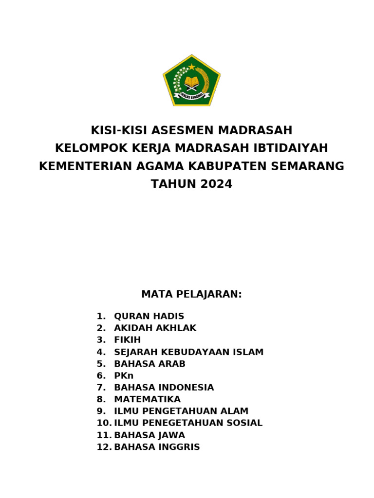 Kisi-Kisi Asesmen Madrasah 2024 | PDF