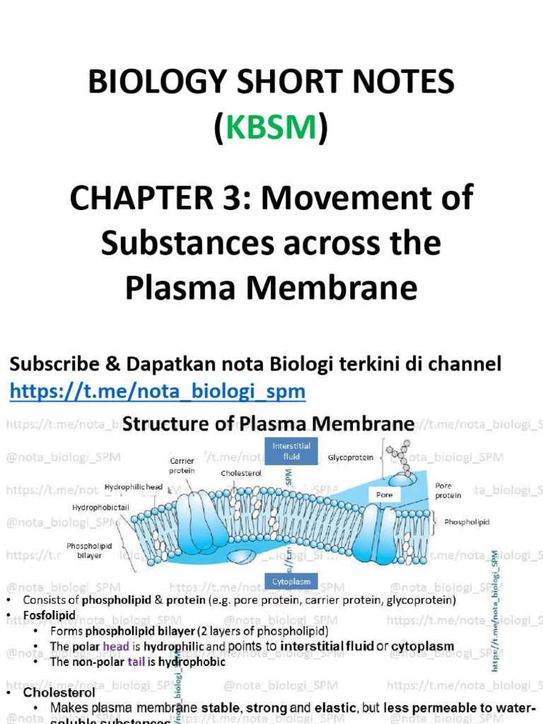 Biology Short Notes CHAPTER 3: Movement of Substances Across The Plasma ...