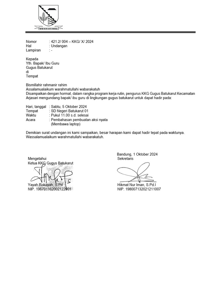 Surat Undangan Gugus - Oktober | PDF