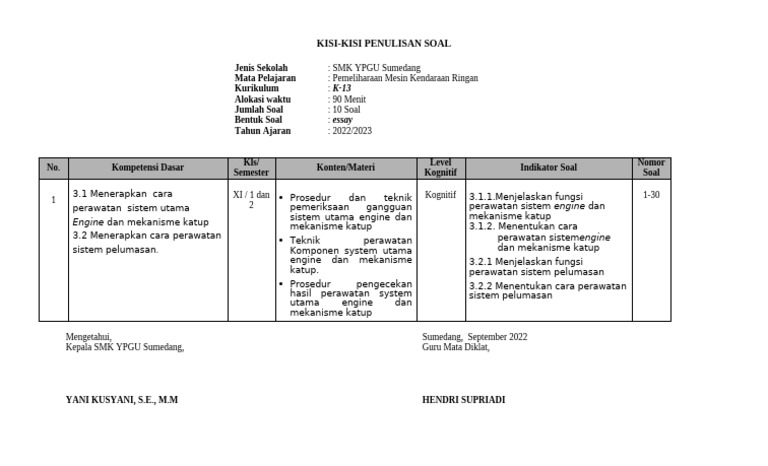 Mesin XI TKR | PDF