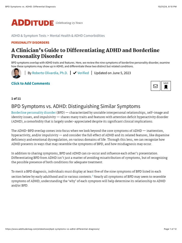 Distinguishing BPD and ADHD Symptoms | PDF | Borderline Personality ...