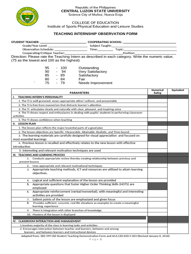 BPED Teaching Demo Eval Form | PDF | Learning | Teachers