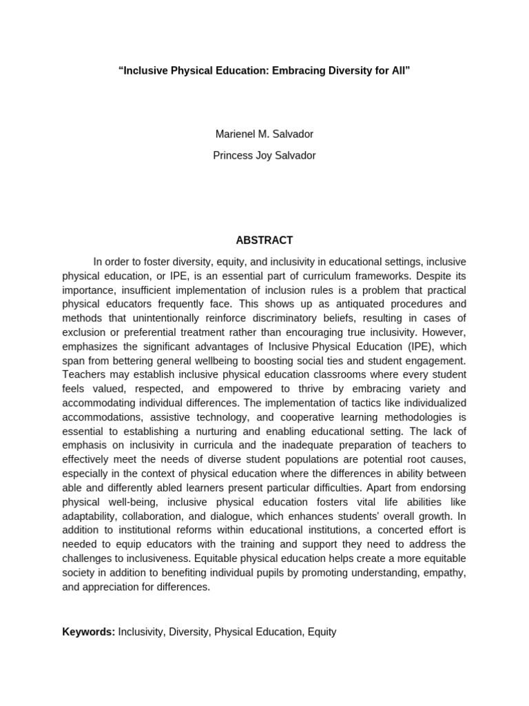 PERFORMANCE TASK 3 (Updated) | PDF | Inclusion (Education) | Physical Education