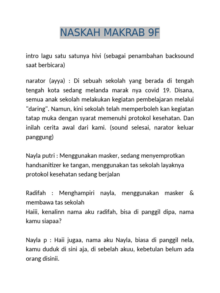 Naskah Makrab 9F | PDF | Seni & Disiplin Bahasa | Seni