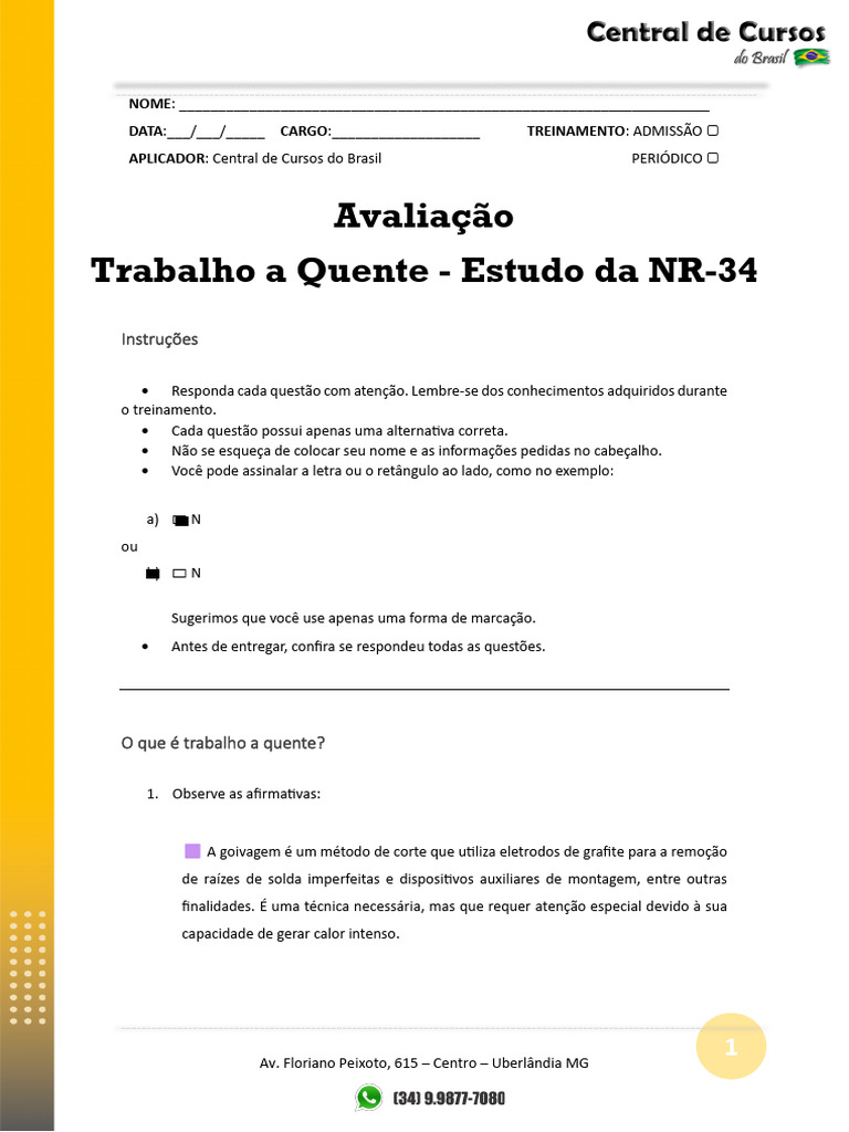 NR34 Avaliacao Trabalho A Quente e Estudo Da NR 34 | PDF | Calor | Desperdício