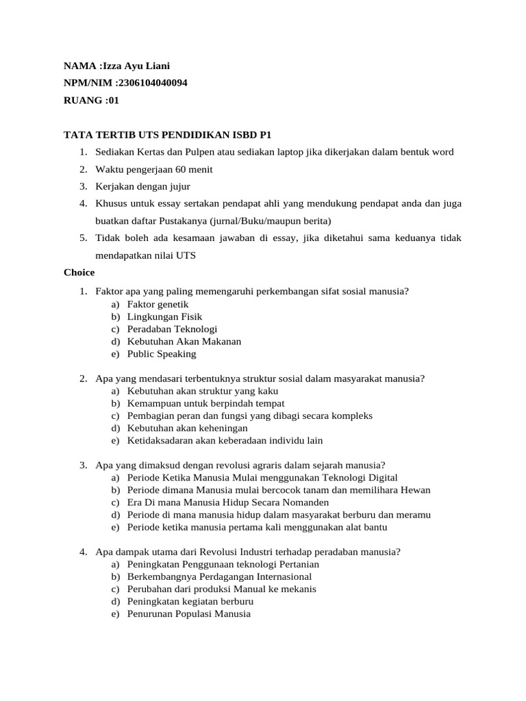 Soal UTS ISBD P1 | PDF | Ilmu Sosial | Sejarah