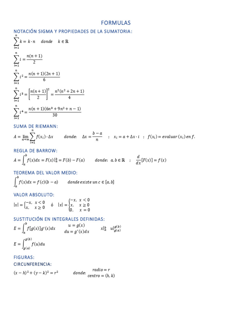 Formulas | PDF | Integral | Funciones y mapeos
