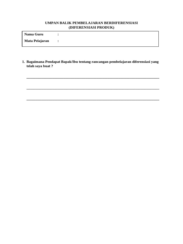 Umpan Balik Pembelajaran Berdiferensiasi | PDF