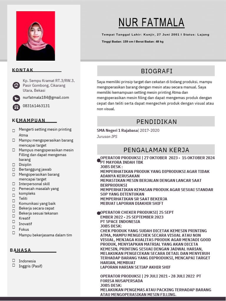 CV Berkas - NUR FATMALA - PDF - 20241025 - 142601 - 0000 | PDF | Bisnis