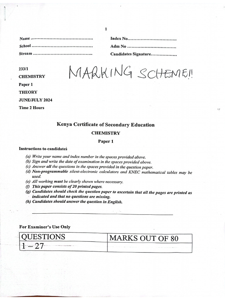 Chemistry PP1 Scheme | PDF