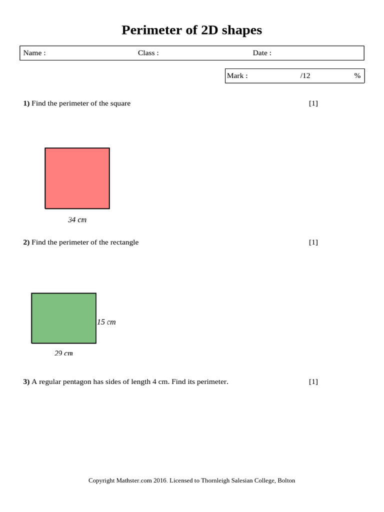 Perimeter of 2D Shapes - 3 | PDF | Shape | Geometric Shapes