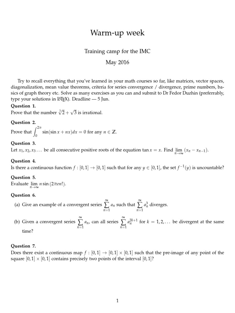 Camp 2016 Warm-up | PDF | Mathematics | Abstract Algebra
