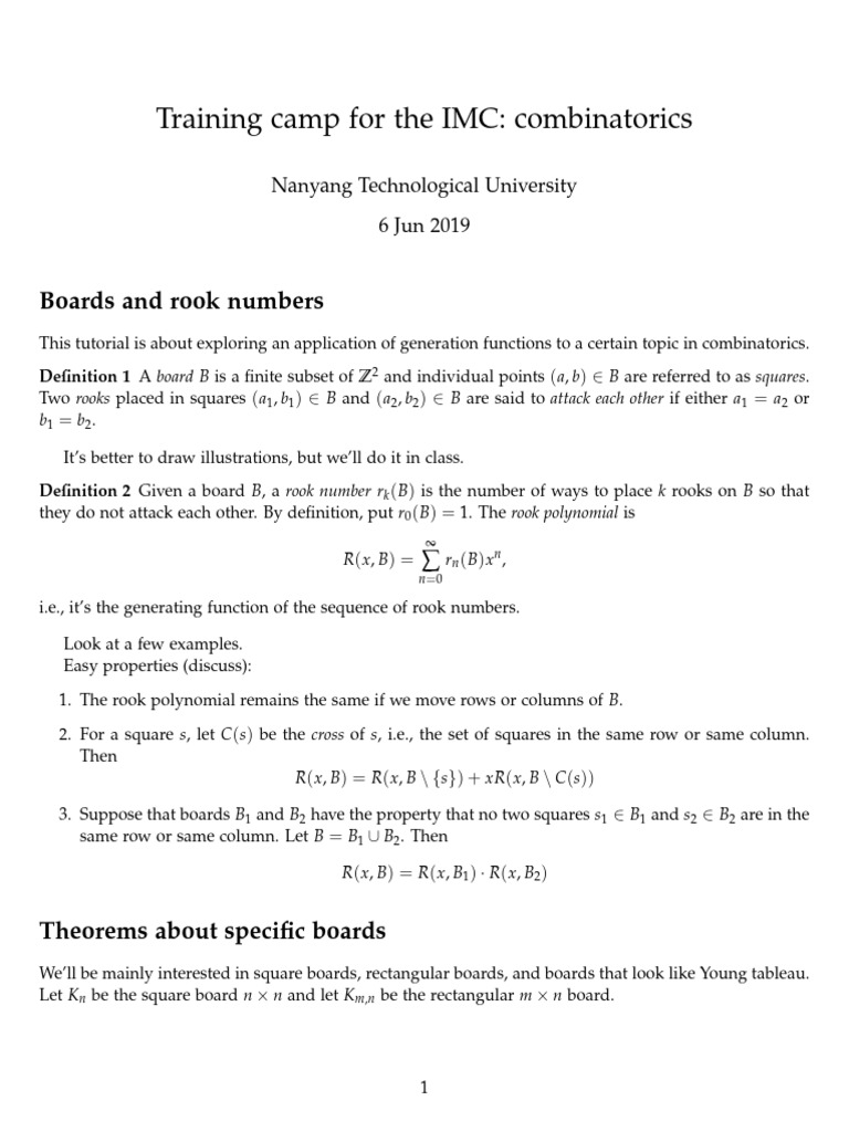 Camp 2019 Tut4 Combinatorics | PDF | Mathematical Concepts | Combinatorics