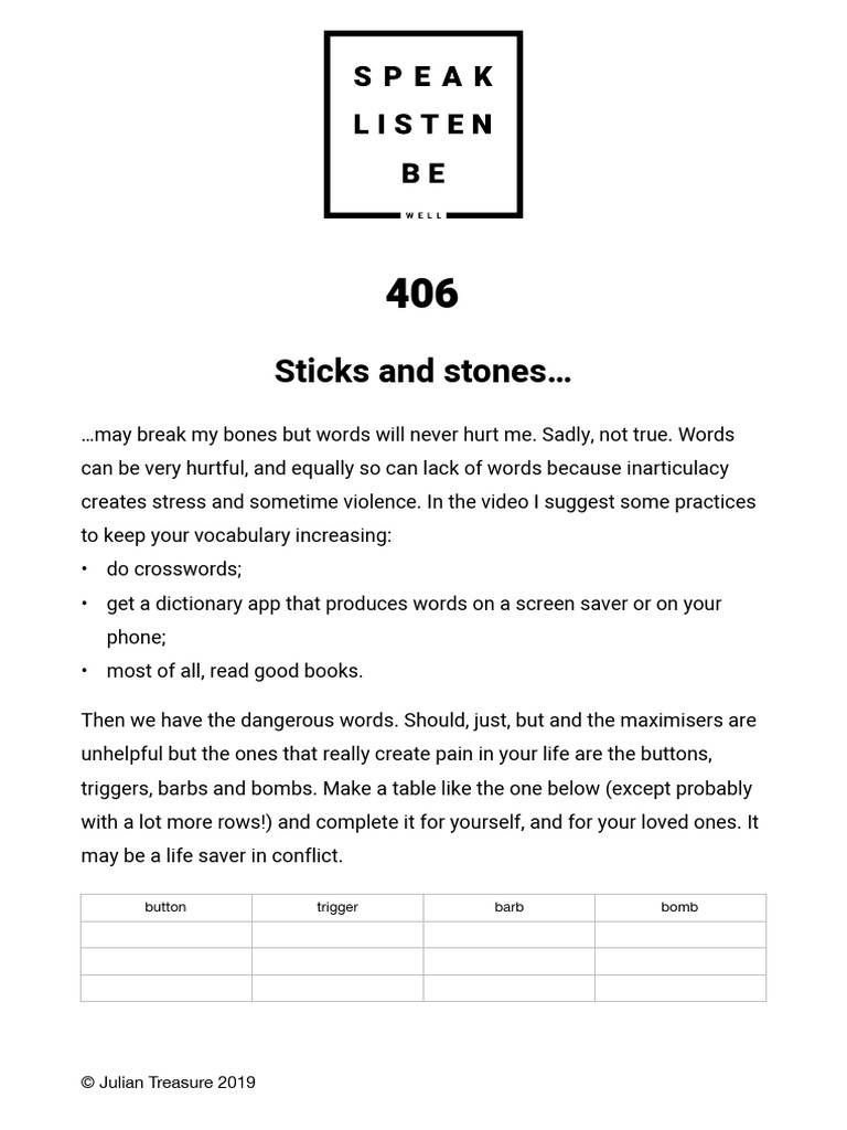 406 Sticks and Stones SLB | PDF