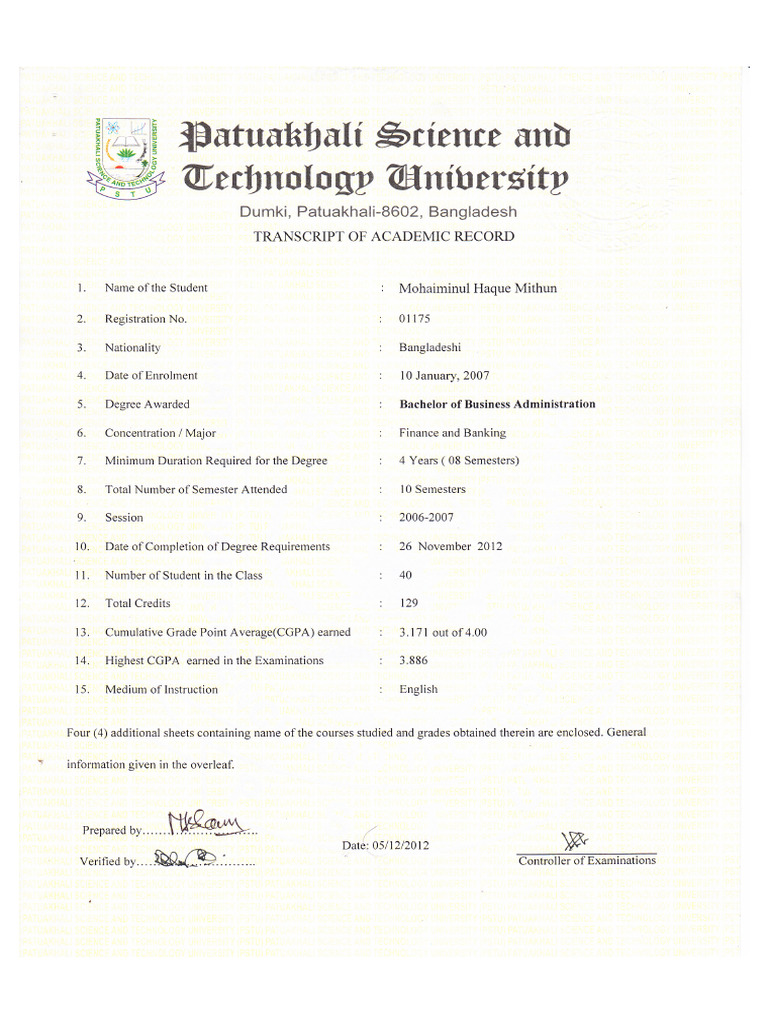 BBA+MBA Transcript | PDF