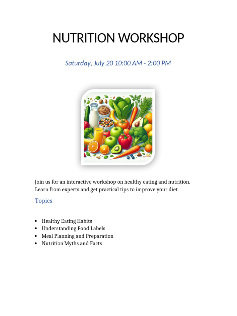 Project 5 Nutrition - Workshop - Poster | PDF | Wellness