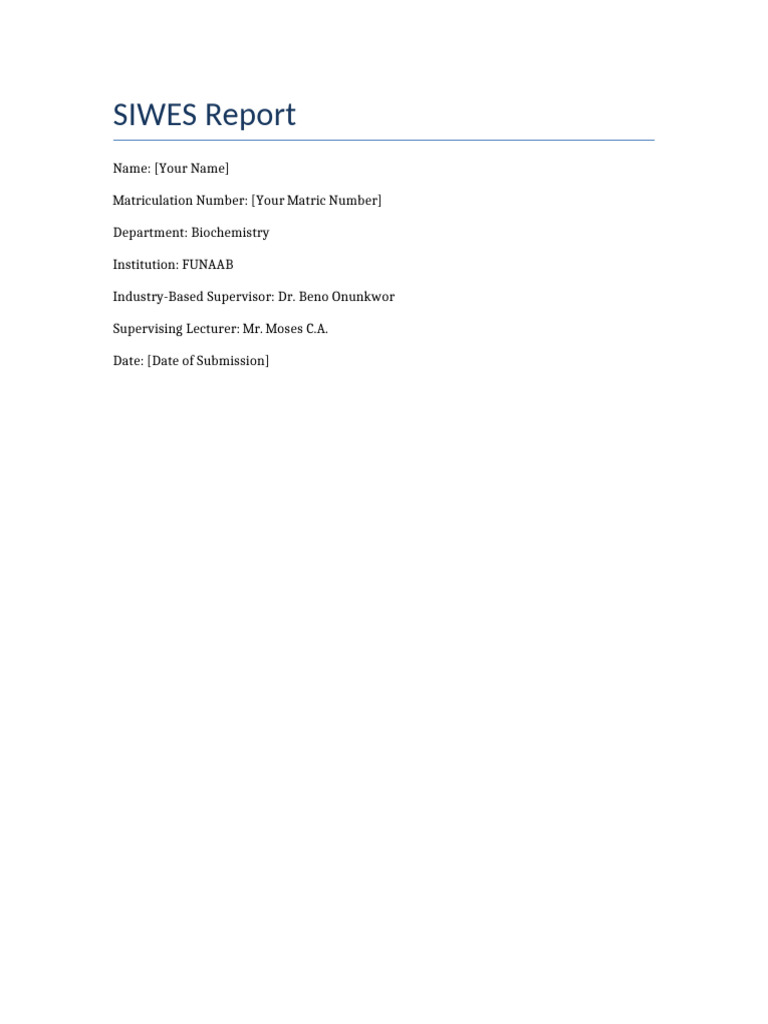 SIWES Report Biochemistry FUNAAB Sample | PDF