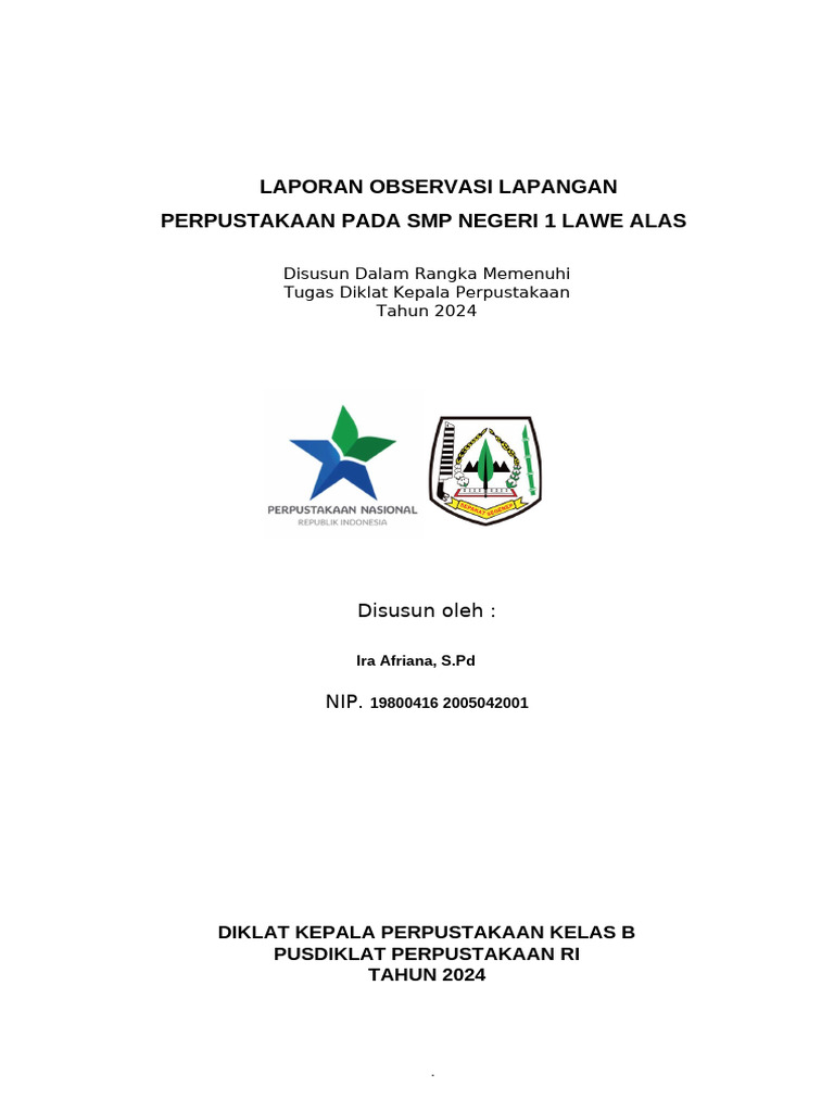 Observasi Perpustakaan SMP Negeri 1 Lawe Alas | PDF