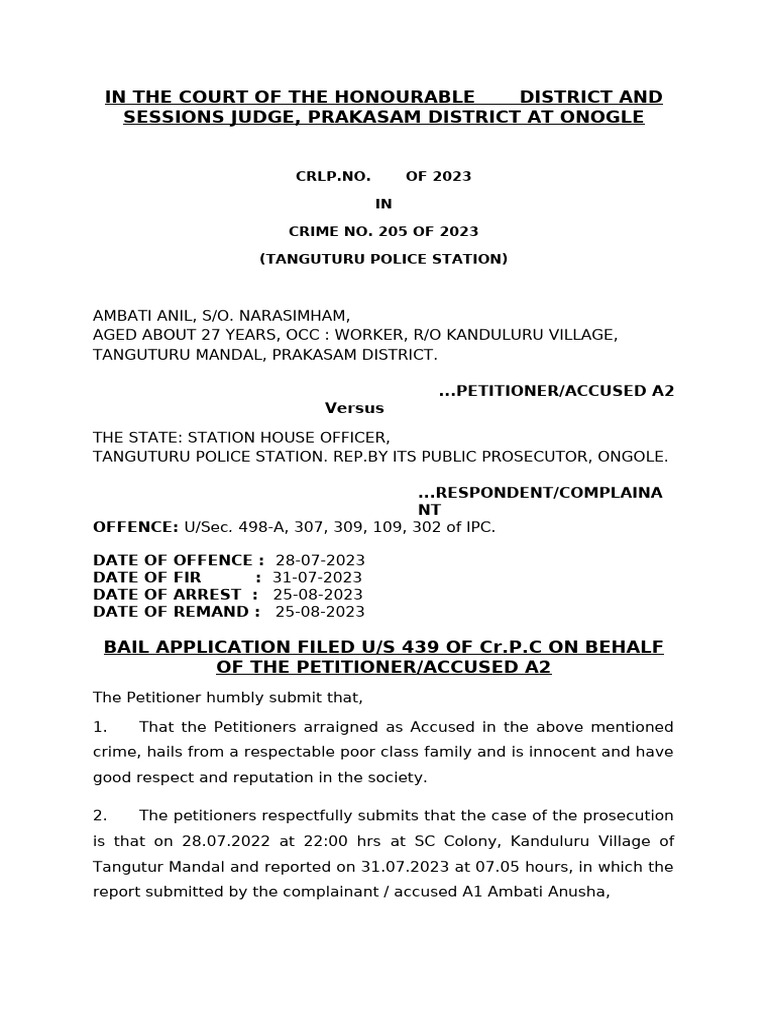 Bail Application in Domestic Violence Case | PDF | Bail | Crime & Violence