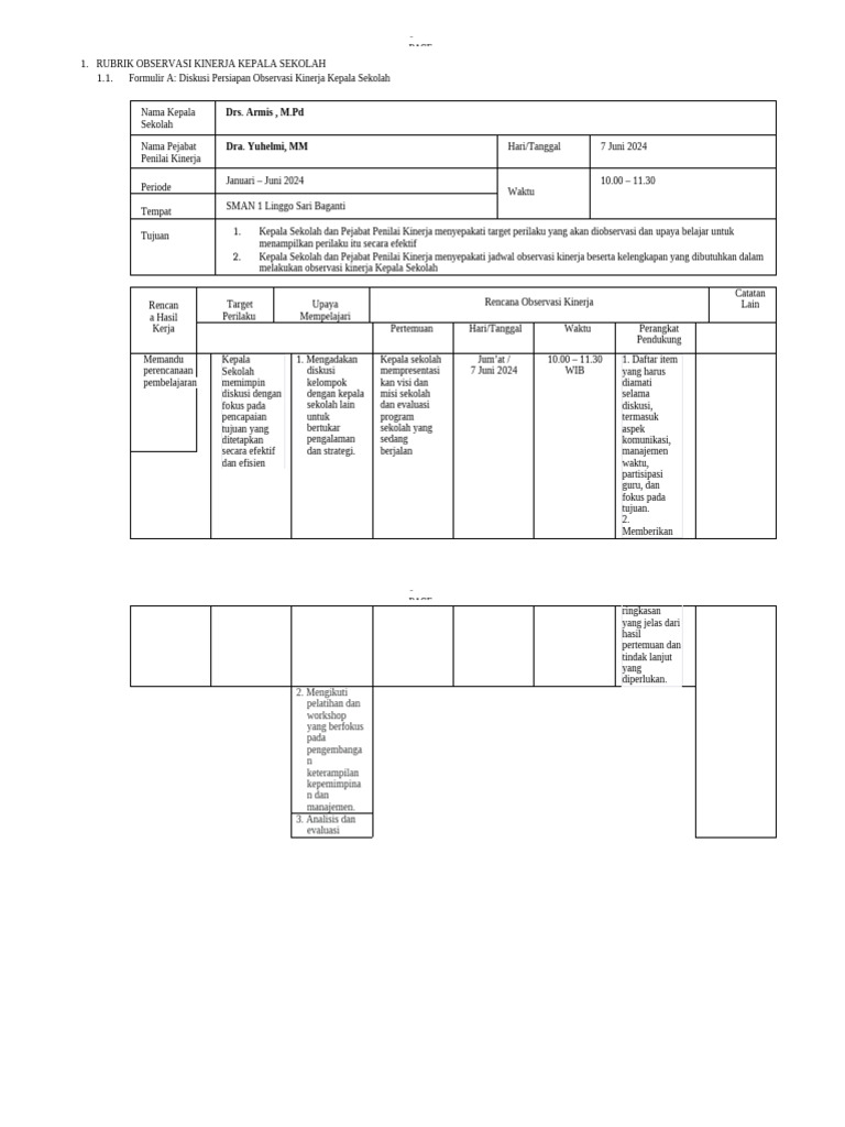 Format Kinerja Kepsek | PDF