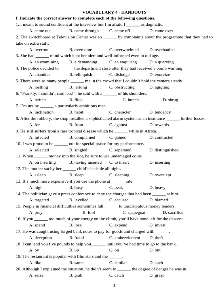 Vocabulary 4 Handouts | PDF