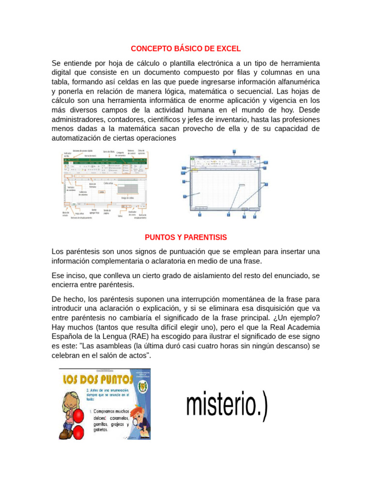 Concepto Básico de Excel | PDF | Teclado | Soporte